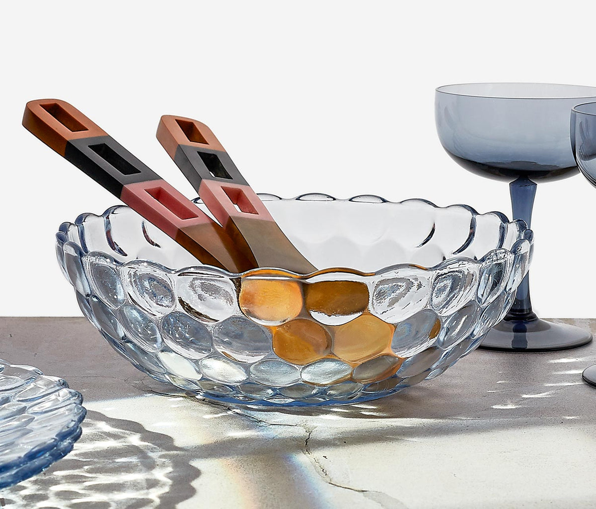 Vintage Anchor Hocking Blue Bubble Honeycomb Glass LG Bowls - lollygag