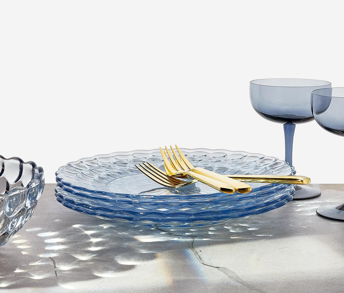 Anchor Hocking Blue Honeycomb Bubble Glass Dinner Plates