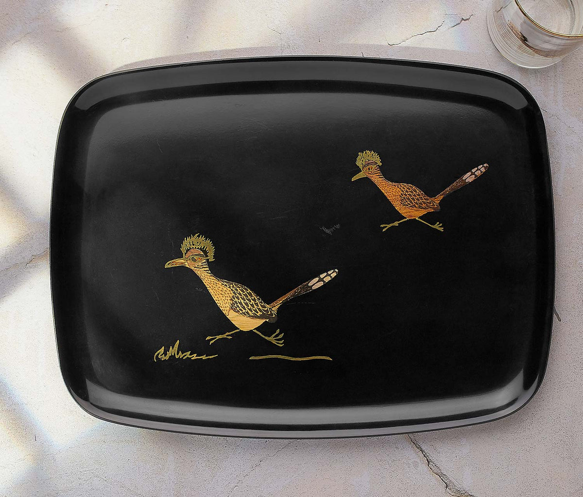 Vintage Couroc Roadrunner highball glasses/serving tray set - lollygag