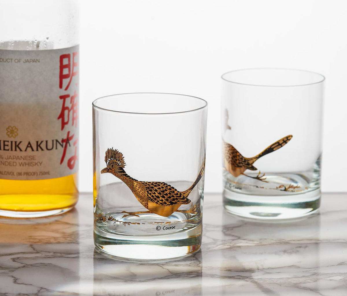 Couroc of Monterey Roadrunner Large Rocks Glass & Tray Set | Lollygag.co