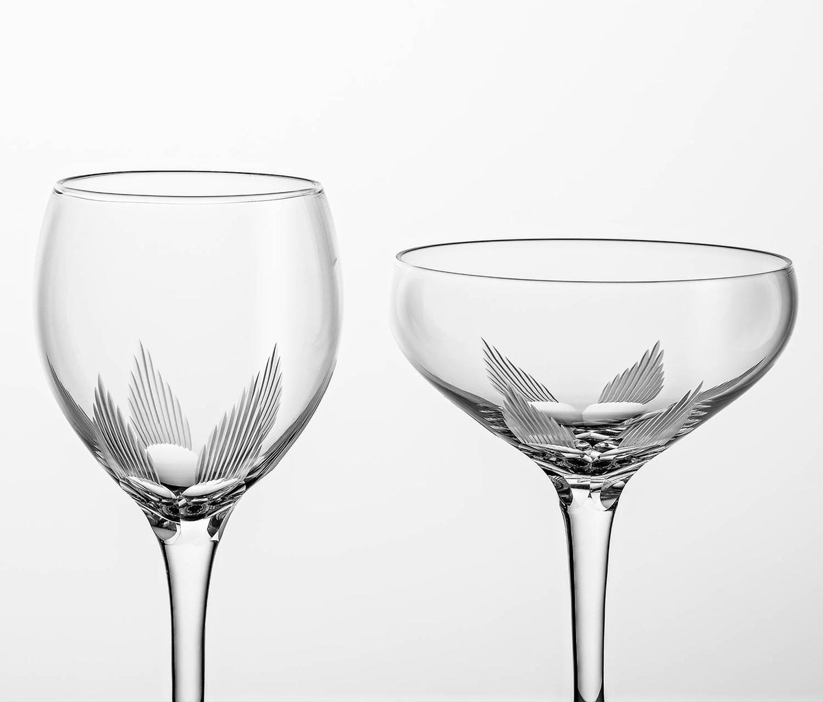Vintage Seneca Art Deco Fan Wine Glasses – Hand-Blown 1920s Stemware