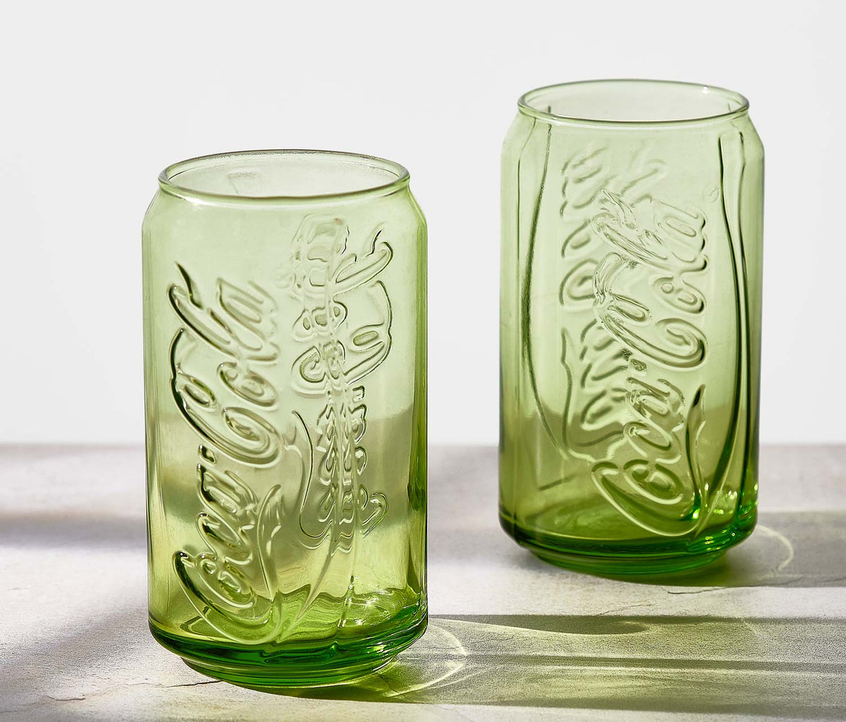 Vintage Koffeinhaltig lime green Coca cola shaped glass - Lollygag