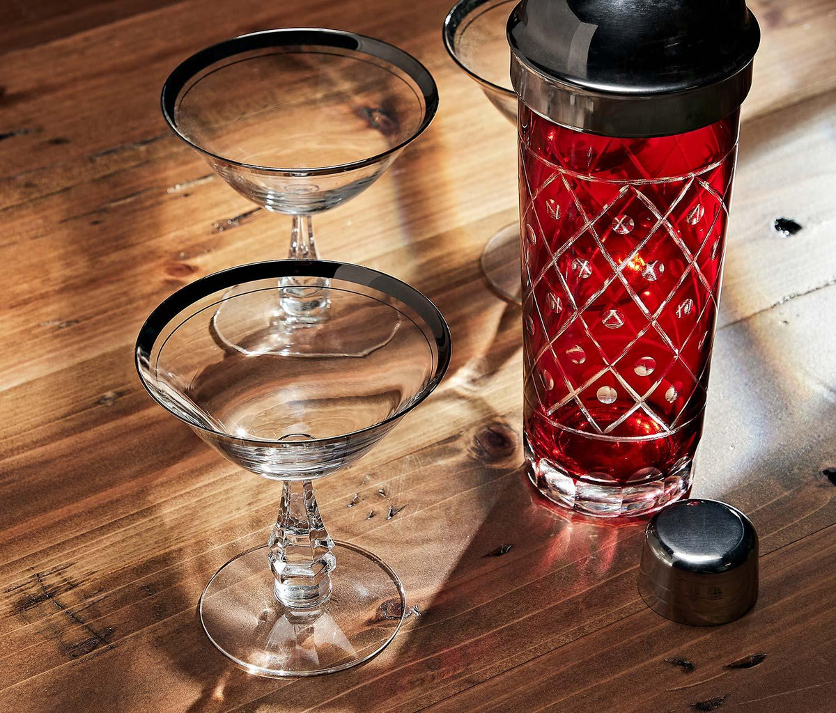 Mid-Century Boho Ruby Red Lattice Dot Cocktail Set