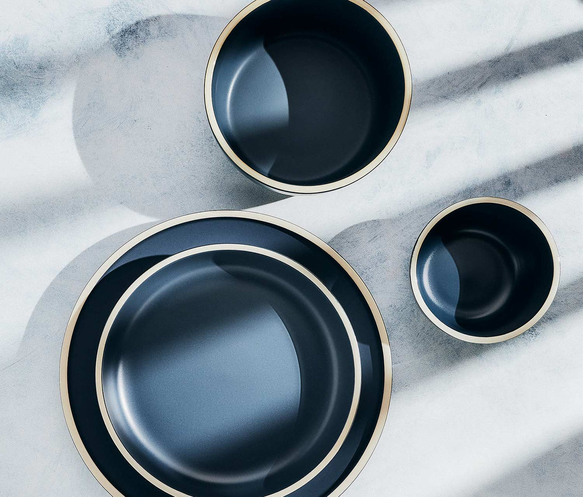 Matte Navy Blue Stoneware Dinner Plates, Salad plates and Bowls Set