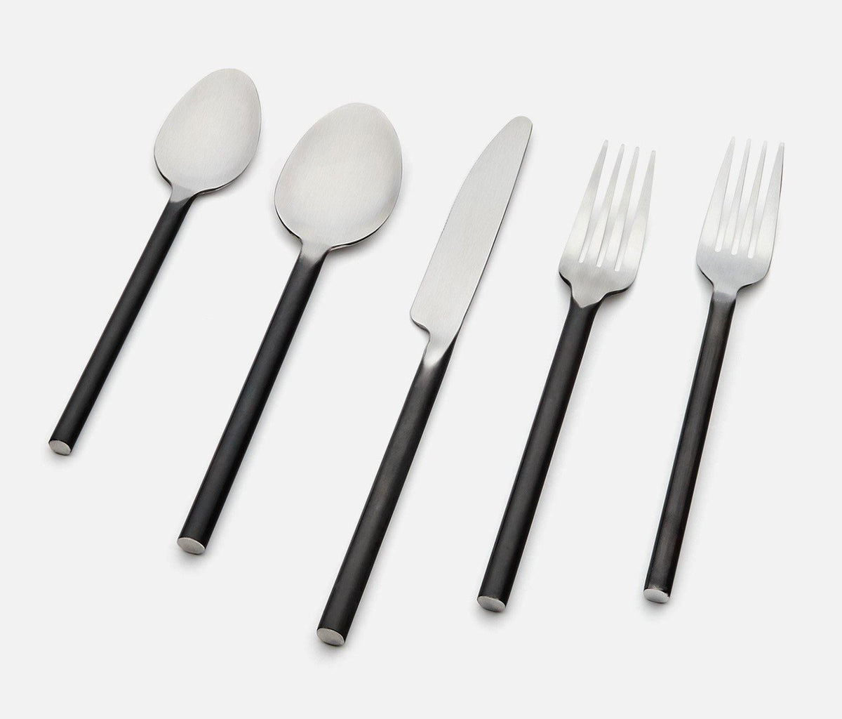 CGS Flatiron Modern Two-Toned Silver and Black Forged Flatware Set