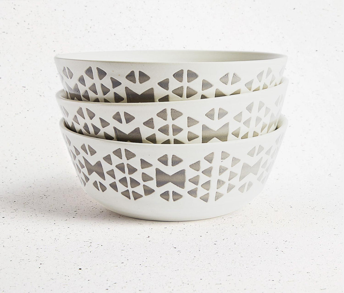 Ivory and Grey Stoneware Geo Imprint Dinnerware Set - lollygag