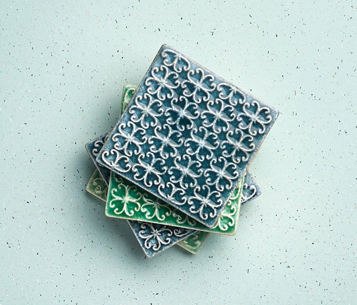 Marseille Tile Patterned blue square Coasters